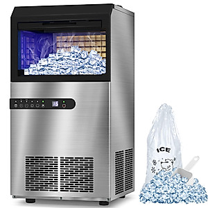 LifePlus Commercial Ice Maker Machine 100Lbs/24H, Stainless Steel Under Counter ice Machine with Large Storage Bin, 2 Way Water Supply, Freestanding for Home Party Shop Office Bar