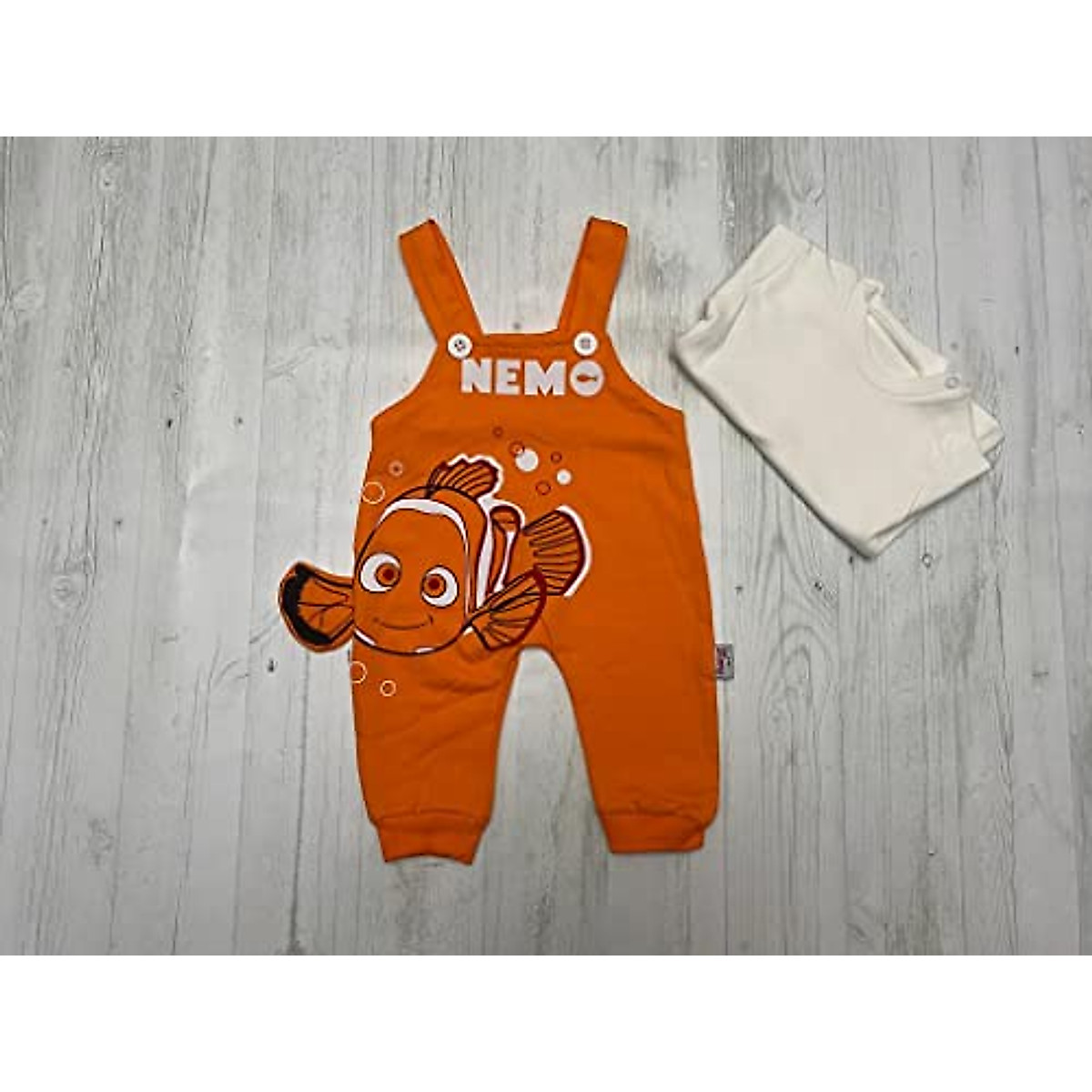 My Cotton Baby Finding Nemo Cotton Baby Salopette, Jumpsuit With Long Sleeve Tshirt For Newborns & Infants – 2 PIECES COTTON BABY ROMPER - Unisex (6-9 months), Orange