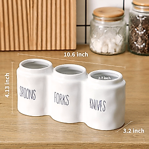 Howise Silverware Holder, Ceramic Spoon and Fork Holder, Silverware Holder for Countertop, Utensil Holder Cutlery Organizer for Knife