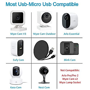 JJMASEE 2 Pack 26FT Power Extension Cable for Wyze Cam V3,WyzeCam Outdoor,Blink,Arlo Essential,Eufy,Kasa,Yi Camera,NestCam Indoor,Micro USB Charging Cord for Security Camera(Black)