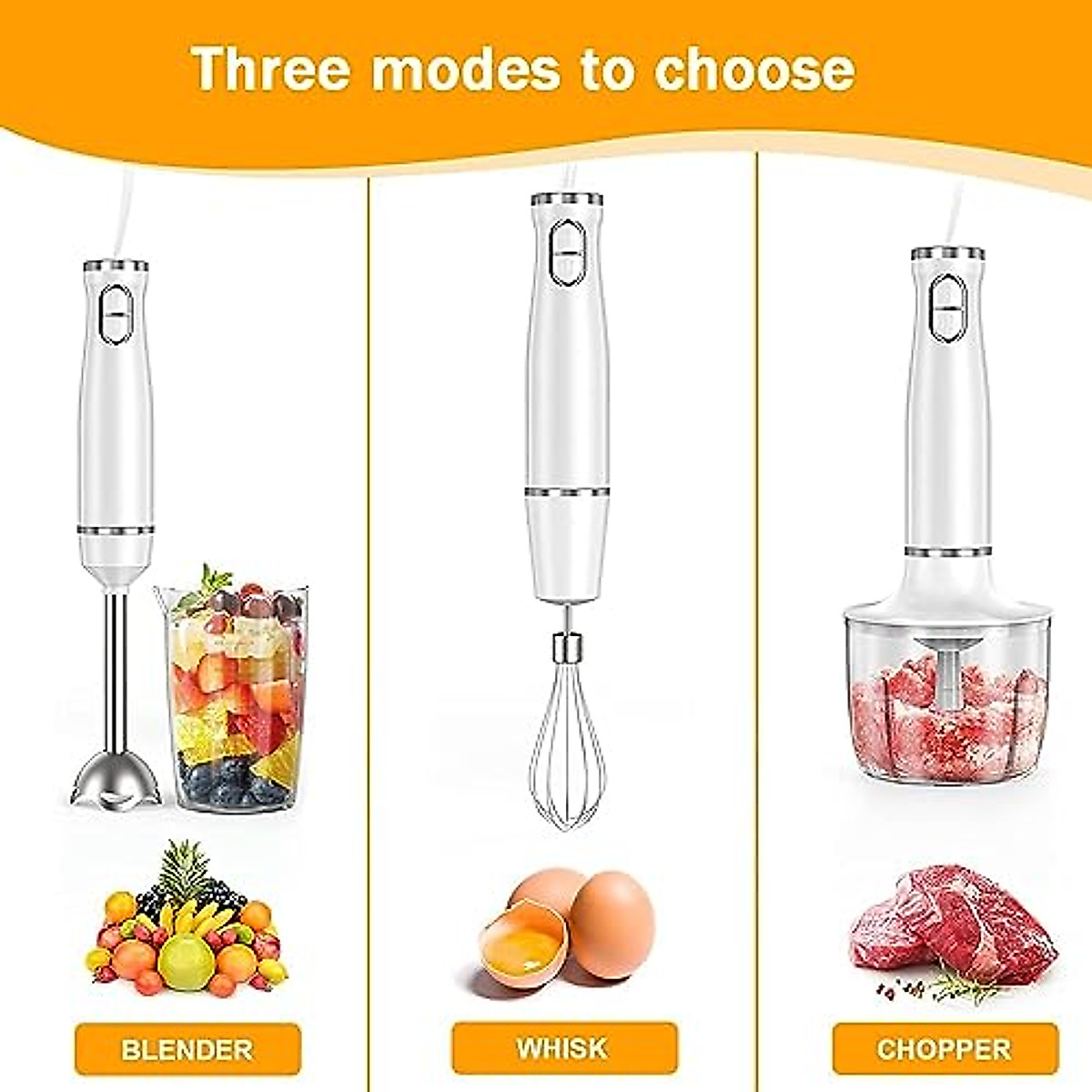 PHISINIC Immersion Hand Blender, 300W 5-in-1 Stick Blender, 2-Speed Electric Handheld Blender with 500ml food Chopping Bowl,600ml Measuring cup, Whisk rod use for Baby Food