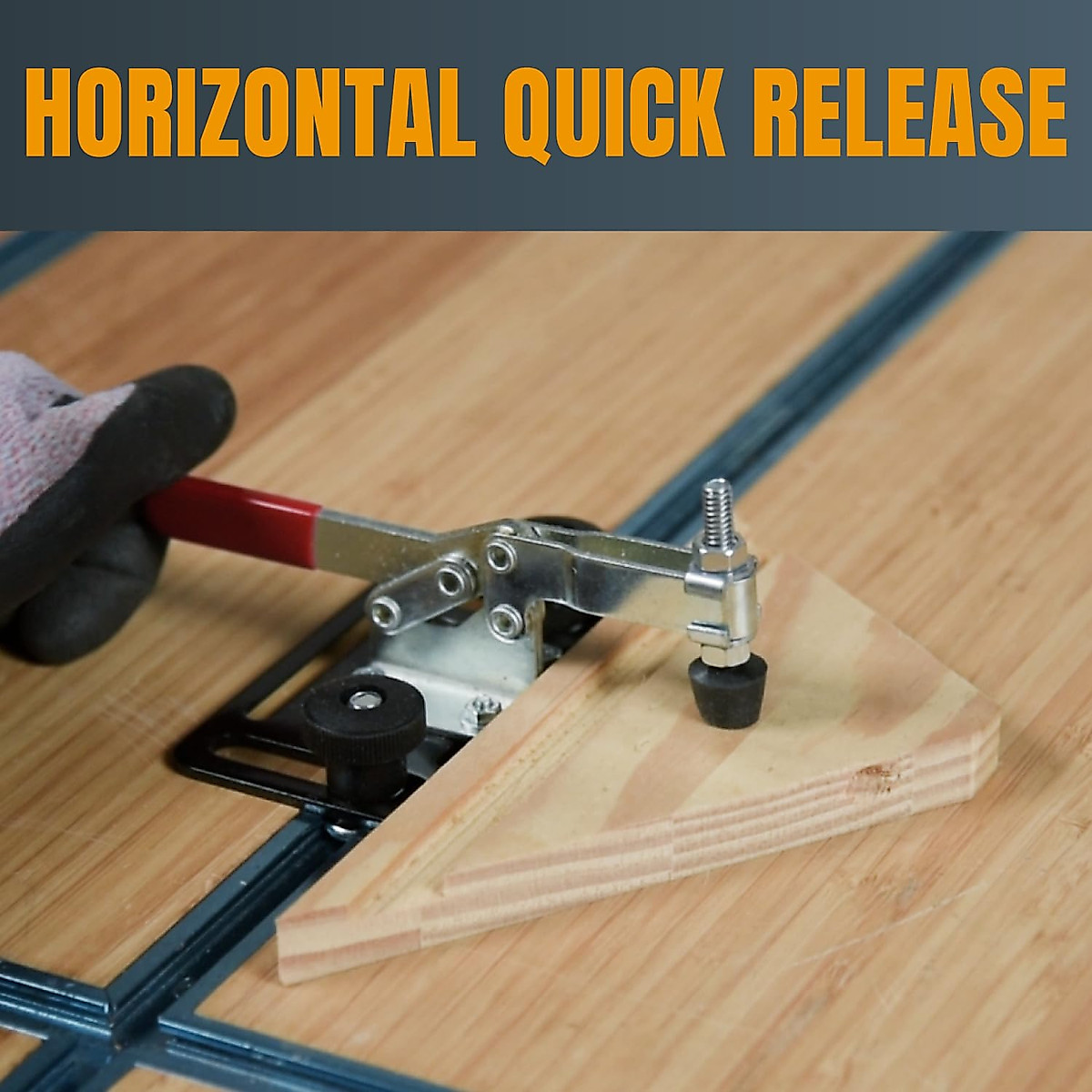 POWERTEC 20326 Quick-Release Horizontal Toggle Clamp 225D - 500 lb Holding Capacity w Rubber Pressure Tip, 4PK