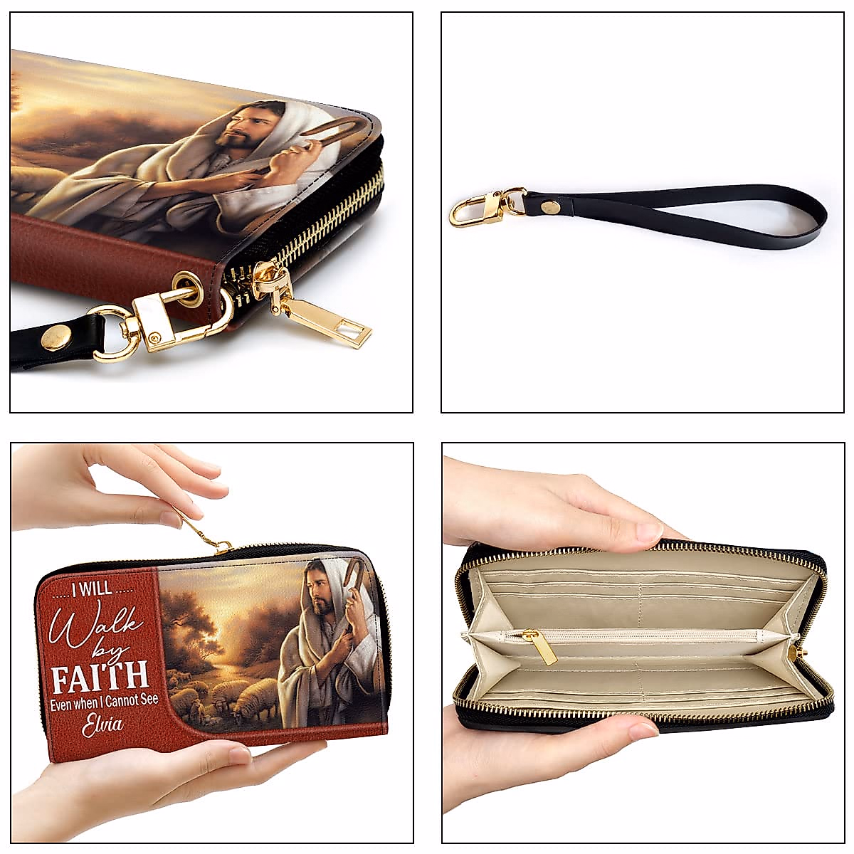 Jesuspirit Personalized PU Leather Bible Clutch Purse - Walk By Faith Wristlet Wallets - Christian Gifts For Church Ladies - Religious Bible Fossil Purse For Women