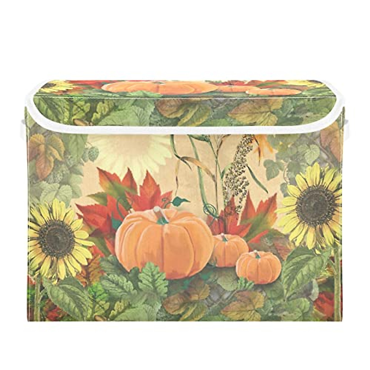 innewgogo Thanksgiving Pumpkin Sunflower Storage Bins with Lids for Organizing Closet Organizers with Handles Oxford Cloth Storage Cube Box for Car
