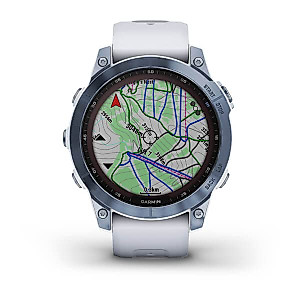 Garmin Fenix 7 Sapphire Solar Edition Smart Watch Mineral Blue Titanium with Whitestone Band (47mm) + Watch Charging Stand + USB Car/Wall Adapter + 6TH AVE Cleaning Kit (010-02540-24)