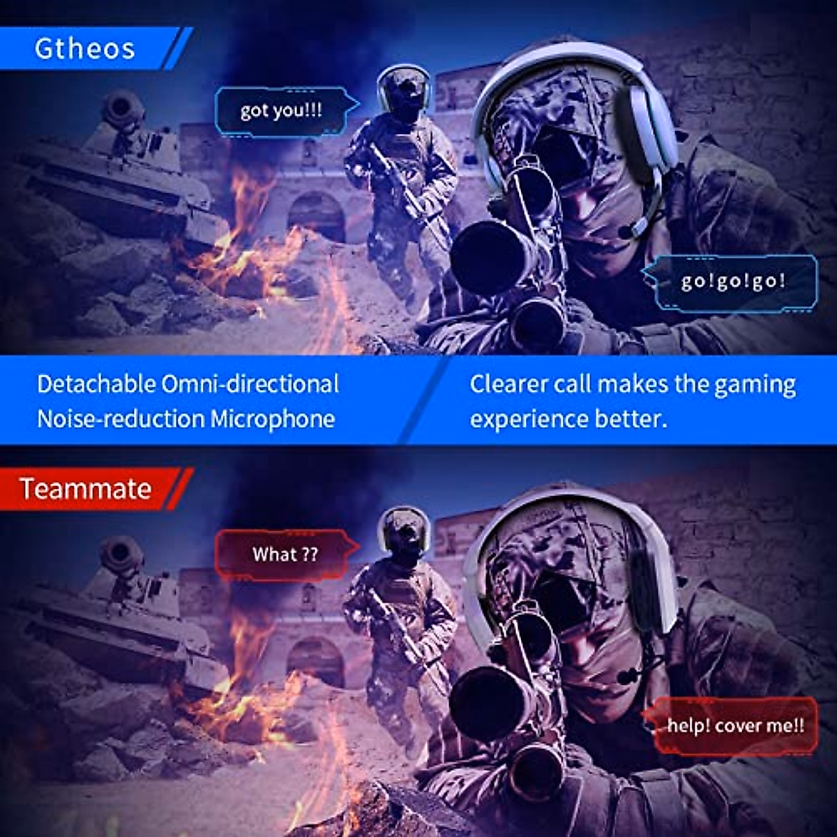 Gtheos 2.4GHz Wireless Gaming Headset for PC, PS4, PS5, Mac, Nintendo Switch, Bluetooth 5.2 Gaming Headphones with Detachable Noise Canceling Microphone, Stereo Sound, 3.5mm Wired Mode for Xbox Series