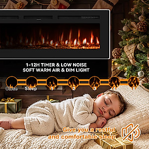 Manastin 60 inch Electric Fireplace in-Wall Recessed and Wall Mounted with Remote Control, 1500/750W Fireplace Heater (60-99°F Thermostat) with 12 Adjustable Color, Timer, Log and Crystal