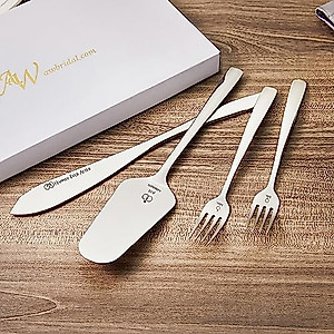 AW BRIDAL Mr Mrs Wedding Cake Knife and Server Set with Forks, Engraved Cake Cutting Set for Wedding Birthday Pie Pastry Servers Engagement Bridal Shower Gifts for Couples, 4Pcs