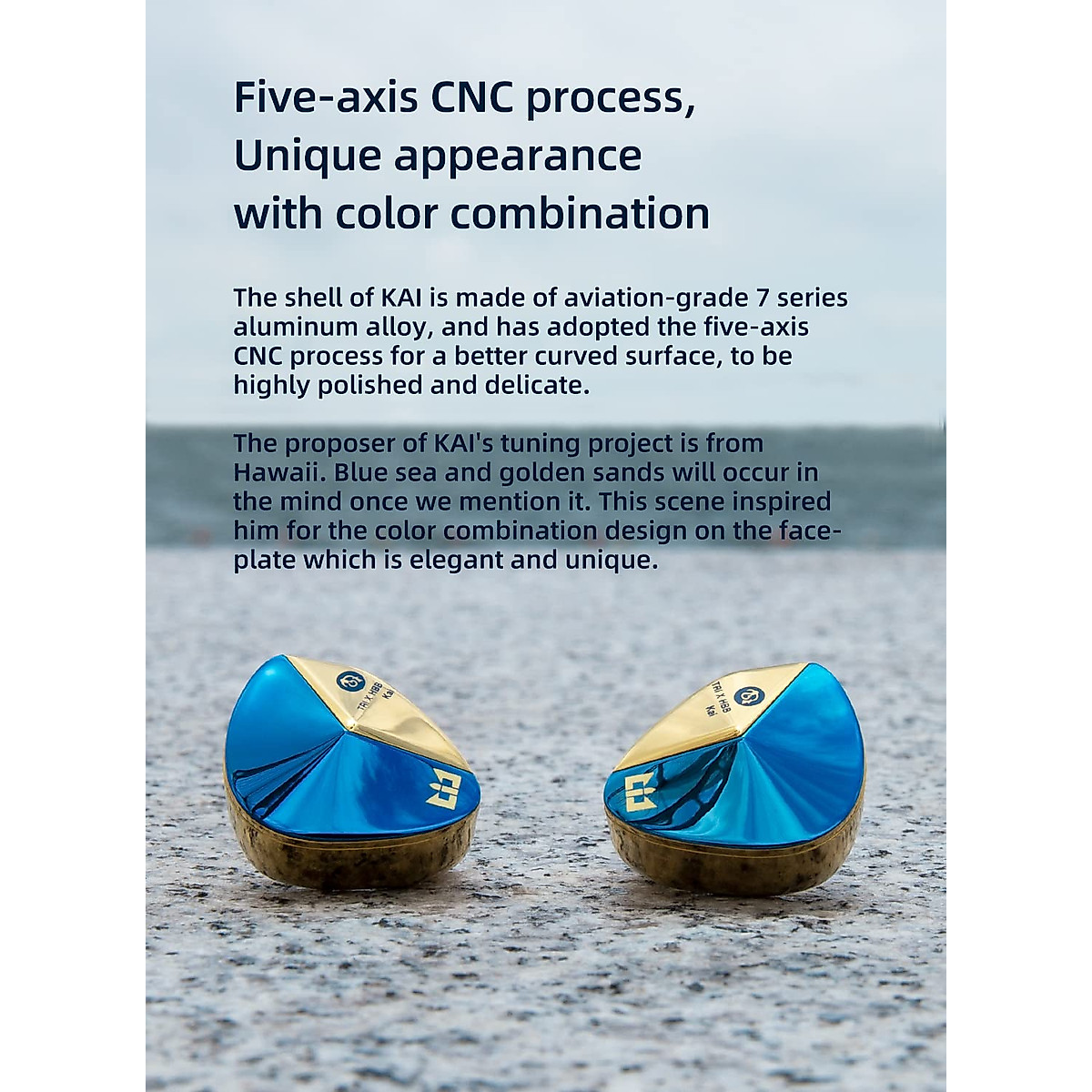 TRI X HBB Kai 3rd Generation DLC Diaphragm Driver TRI Kai in-Ear Headphone IEM, Five-axis CNC Process in-Ear Monitor Earbuds with 4-Core OFC Silver-Plated Cable for Audiophile (Gold Blue, No Mic)……