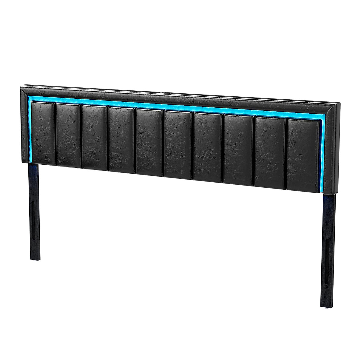 IKIFLY King Size LED Headboard with 2 USB Ports, Adjustable Height - Modern Faux Leather Headboard with Changing LED Lights - Easy Assembly, Upholstered King Headboard Only for Bedroom - Black