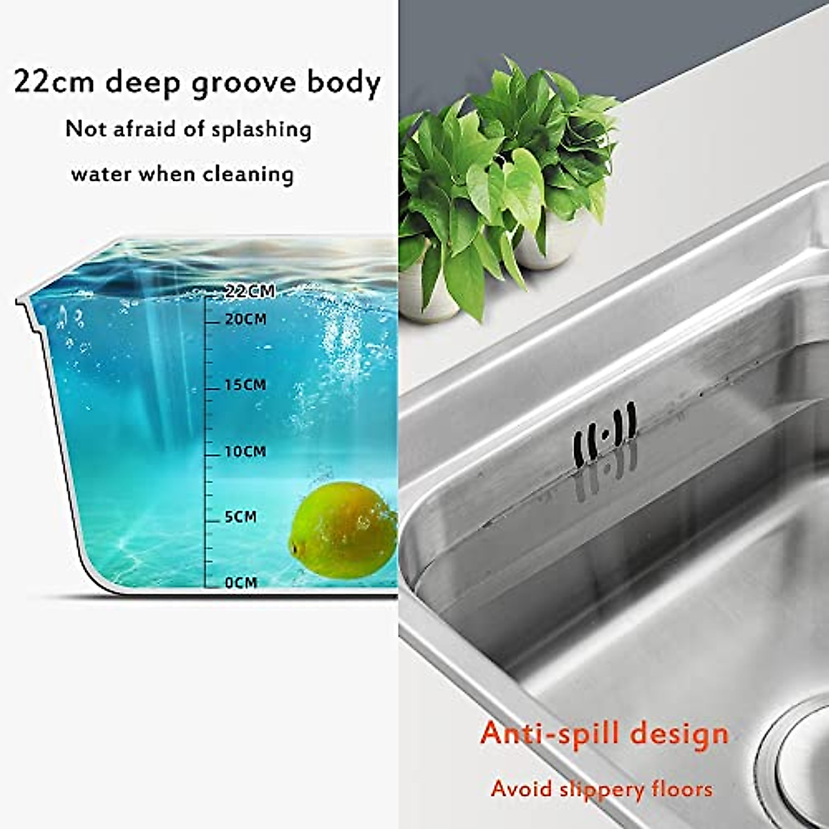 Single Bowl Prep Kitchen Sink, 24x17in, 25x17in, 26x18in, 29x18in Drop-in Stainless Steel Sink for Garage Restaurant Bar, with Drain and Faucet (Color : Hot and Cold Water Faucet, Size : 24x17in)