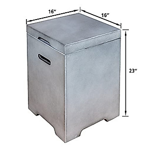 LIMOR Concrete Propane Tank Cover Table with Side Handles, 16" Square Gas Tank Cover Hideaway for 20 lb Propane Tank, Grey Propane Tank Storage Box with Tank Holder for Gas Fire Pits