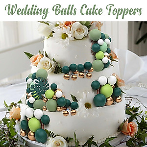 Acmee 115 PCS Ball Cake Toppers - Mini Balloon Cake Decorations Foam Ball Cupcake Picks DIY cake Insert Toppers for Birthday Party Wedding Baby Shower - Green Theme