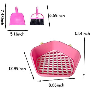 kathson Rabbit Litter Box Pet Toilet Cage Box Potty Trainer Corner with Small Animal Cage Cleaner Broom Brush Dustpan for Bunny Chinchilla Guinea Pig Ferret (Pink)