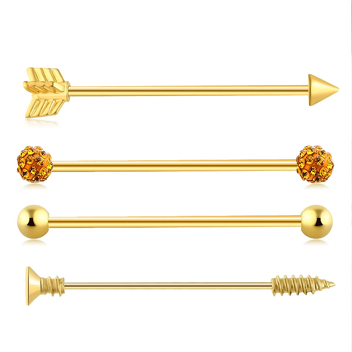 TIANCI FBYJS 4pcs 14G Industrial Barbell Cartilage Earring Body Piercing Jewelry (4pcs gold color)…