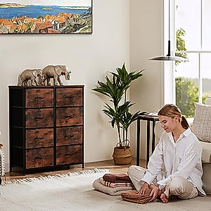 Dresser for Bedroom, Drawer Dresser Organizer Storage Drawers Fabric Storage Tower with 8 Drawers, Chest of Drawers with Fabric Bins, Steel Frame, Wood Top for Bedroom, Kids Room,Closet, Entryway