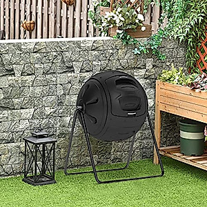 SQUEEZE master Light Weight Spherical Compost Bin Tumbler Outdoor Garden- Quick Assembly -with Drain Plugs to Collect Liquid-Fast Composting (35 Gallon,Black)