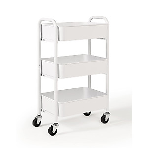 SunnyPoint 3-Tier Delicate Compact Rolling Metal Storage Organizer - Mobile Utility Cart Kitchen/Under Desk Cart with Caster Wheels (WHT, Compact (15.5" X 26.8" X 10.27"))