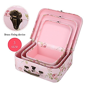 HOMSFOU 3Pcs Paperboard Suitcases Set of 3 Print Doll Clothes Storage Decorative Gift Box Small Party Favor Boxes for Wedding Bridal Shower