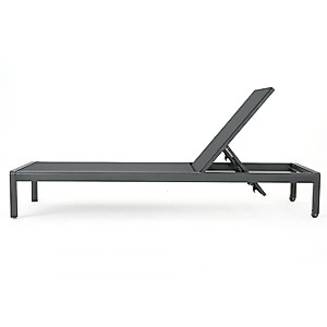 Christopher Knight Home Cape Coral Outdoor Aluminum Chaise Lounge and C-Shaped Side Table, Grey / Dark Grey