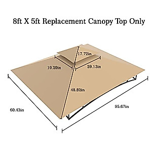 Nitocoby Grill Gazebo Shelter Replacement Canopy 5x8 Double Tiered BBQ Cover Roof ONLY FIT for Gazebo Model L-GG001PST-F (Khaki)