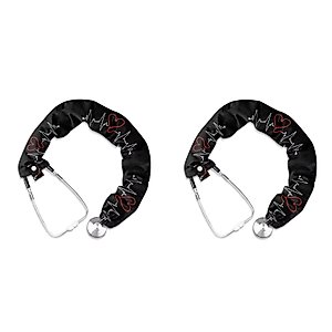 Gomyblomy Black Stethoscope Cover Heart Print Stethoscope Covers Sleeve 2 Pack Stethoscope Cover Scrunchie Cute Stethoscope Sleeves for Nurse Doctors