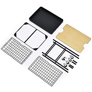 TOOLF Kitchen Island Serving Cart with Utility Wood Tabletop, 4-Tier Rolling Storage Cart with 2 Basket Drawers, Universal Lockable Casters for Home, Dining Room, Office, Restaurant, Hotel