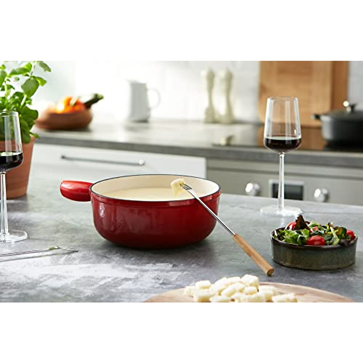 Kuhn Rikon Induction Cast Iron Fondue Pot, 9.45", Red