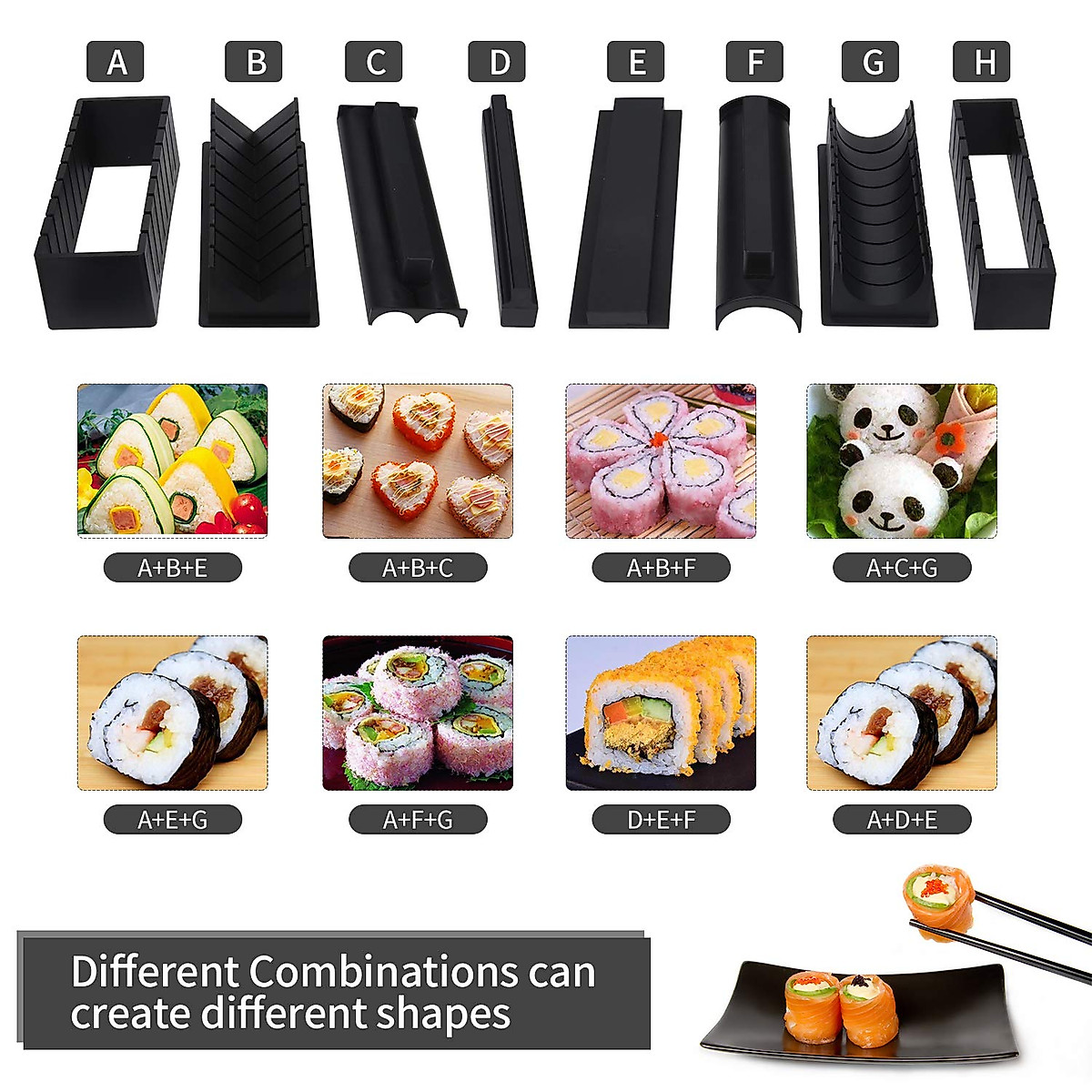 MLRYH Sushi Making Kit Sushi Maker 12 Pcs Plastic Premium set Sushi Tool Set Sushi Rice Roll Mold Shapes, DIY Sushi Roller Tool for Home Beginners.