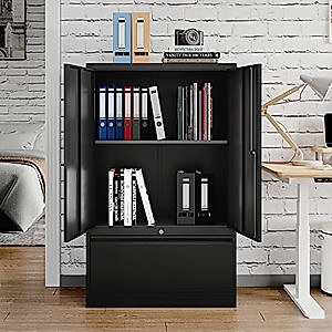 Anxxsu Lateral File Cabinet with Lock, Metal Storage Cabinet with Drawers, 52" Filing Cabinets for Home Office, Lockable Steel File Cabinet for Letter/Legal/A4 Size, Assembly Required, Black