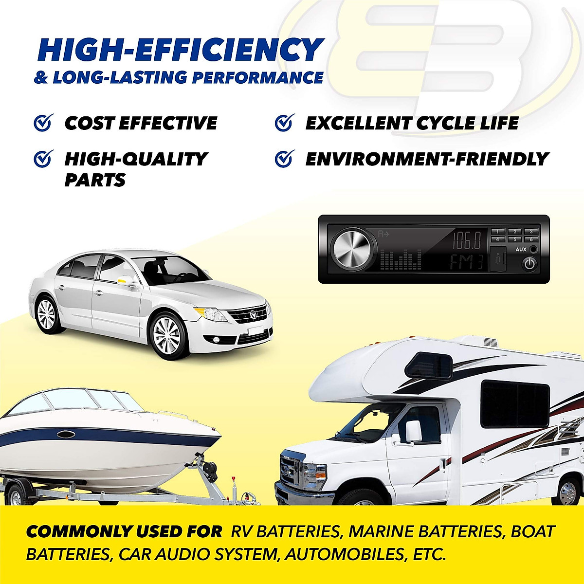 Exell Battery 4 Gauge Interconnecting Copper Cable, 6-Inch Length with 5/16-Inch Lugs (Red)