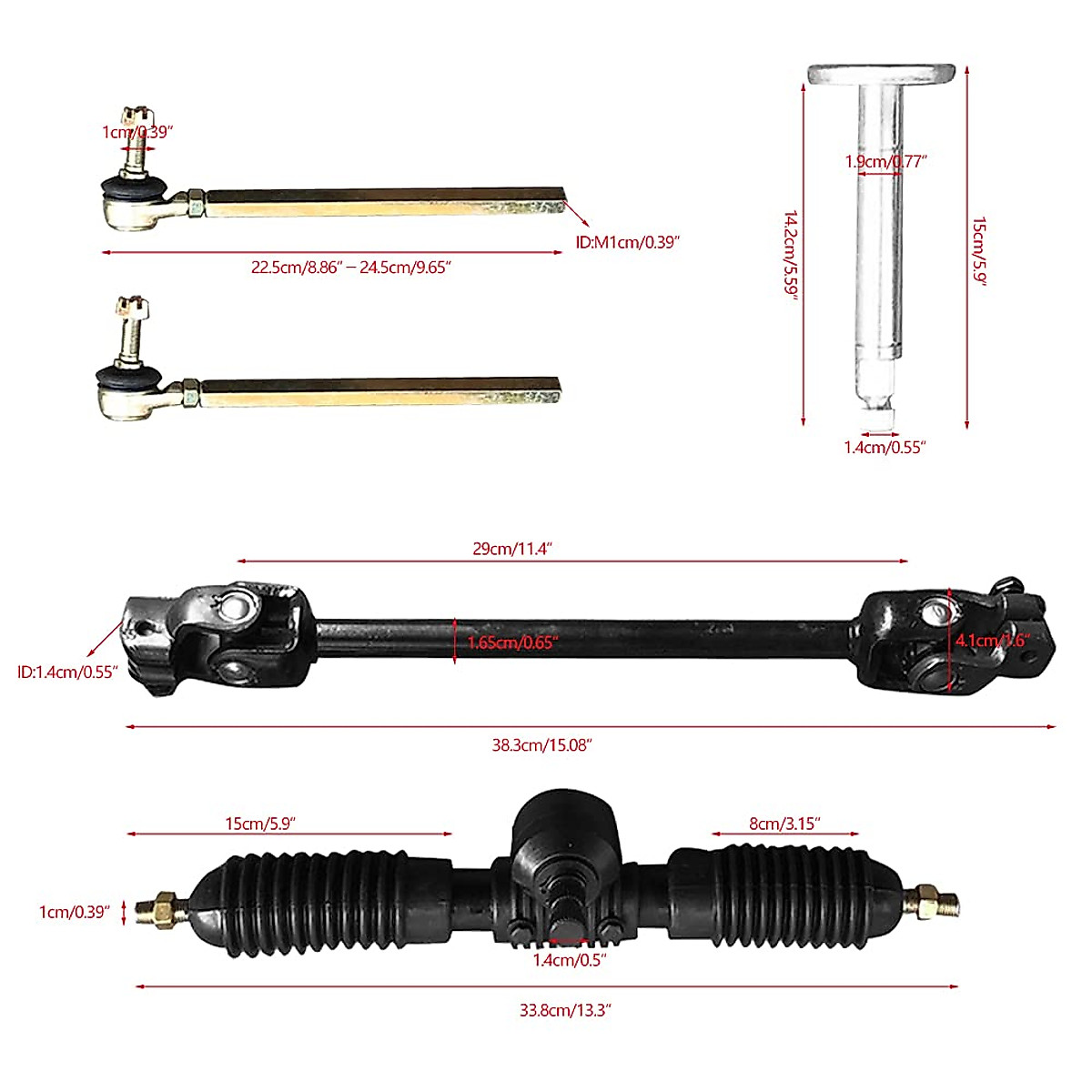 Togarhow 270mm Steering Wheel Assembly with Tie Rod Rack Adjustable Shaft and Front Wheel Hubs with Steering Knuckle Kit Full Steel Off-Road Gear Rack Fit for 110cc 125cc Go Kart Bike(10.6")