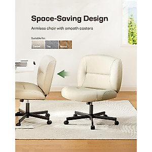 Marsail Criss Cross Chair with Wheels, Scratch-Resistant PVC Leather Cross Legged Office Chair, Wide Mid-Back Comfy Armless Desk Chair, Height Adjustable Vanity Computer Chair for Home Office