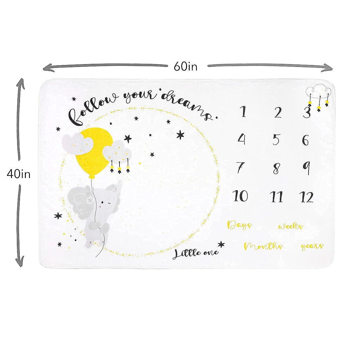 TreadSoft Baby Milestone Blanket for Boys & Girls | Personalized Baby Blanket for Newborn Including Props | Gender Neutral Baby Gift | 60 x 40 Inches