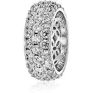 Amazon Collection Platinum-Plated Sterling Silver 3 Row Pave Ring set with Round Infinite Elements Cubic Zirconia (3.45 cttw), Size 8