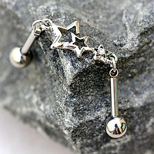 Covet Jewelry Stainless Steel Star Chain Industrial Barbell