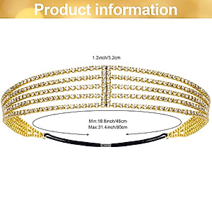 ANCIRS 2 Pack Multi Layered Elastic Headband for Women, Adjustable Rhinestone Bridal Headpieces, Stretchy Jewelry Hair Bands Accessories for Girls- Gold & Silver