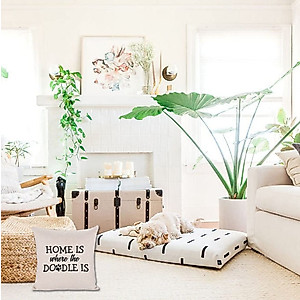 Funny Quote Decorative Throw Pillow Cover Home is Where The Doodle is Paw Decorative Throw Pillow Case Cushion Cover Square Cotton Linen Pillowcase Gifts for Dog Lover Home 18X18 Inches