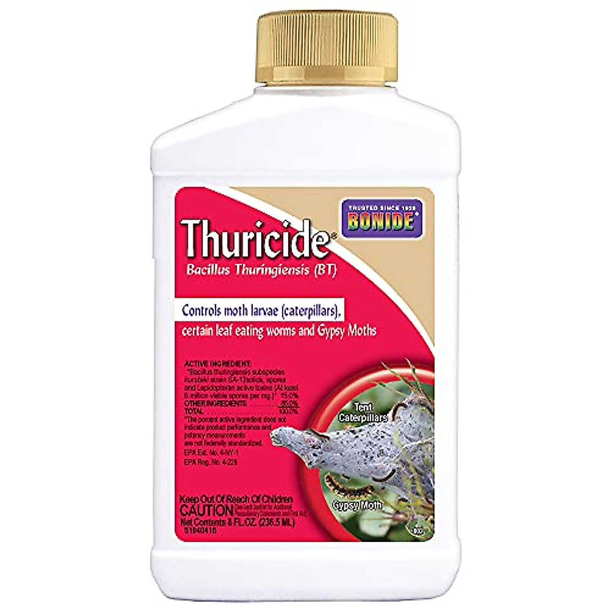 Bonide Thuricide BT Concentrate, 8 oz Ready-to-Mix Solution for Caterpillar, Moth and Worm Control in Lawn and Garden