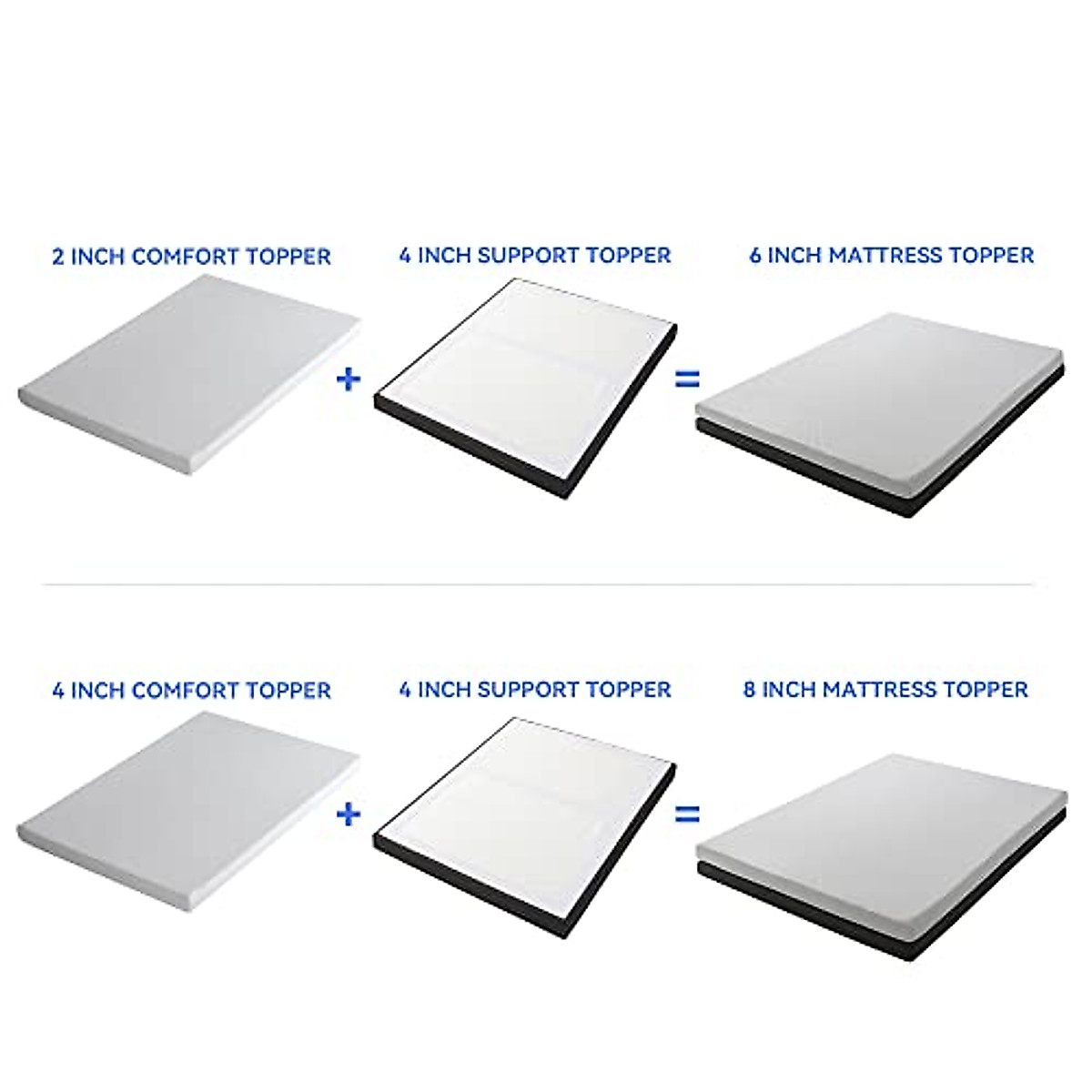 Erdoru 2 Inch Queen Size Mattress Topper with Removable Cover,8 Inch Memory Foam Mattress,2-in-1 Combination Mattress Topper in a Box,CertiPUR-US Certified,White