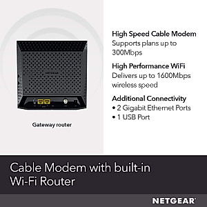 Netgear C6250-100NAS AC1600 (16x4) WiFi Cable Modem Router Combo (C6250) DOCSIS 3.0 Certified for Xfinity Comcast, Time Warner Cable, Cox, More (Renewed)