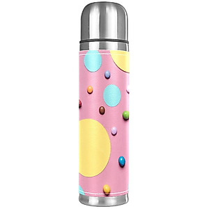 Yellow Circular Frames with Colorful Candies Vacuum Insulated Water Bottle Stainless Steel Thermos Flask Travel Mug Coffee Cup Double Walled 17 OZ