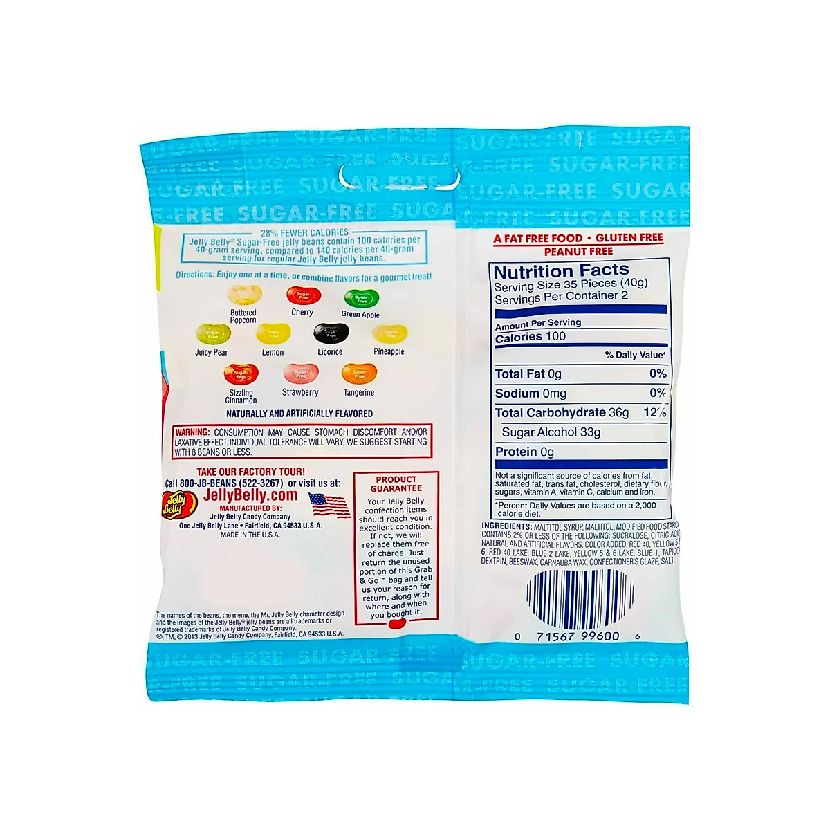 Sugar Free Jelly Beans, Sugar-Free Chewy Candies in Assorted Fruity Flavors, Low Calorie Shareable Sweet Snacks, 2.8 ounce bags, Pack of 3