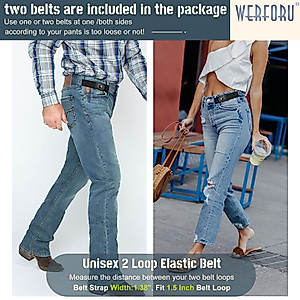 WERFORU 2 Pack Men 2 Loop No Buckle Elastic Belt for Women Men Stretch Belt, Black+Black, Fits 2 loop distance :4.7"-6"