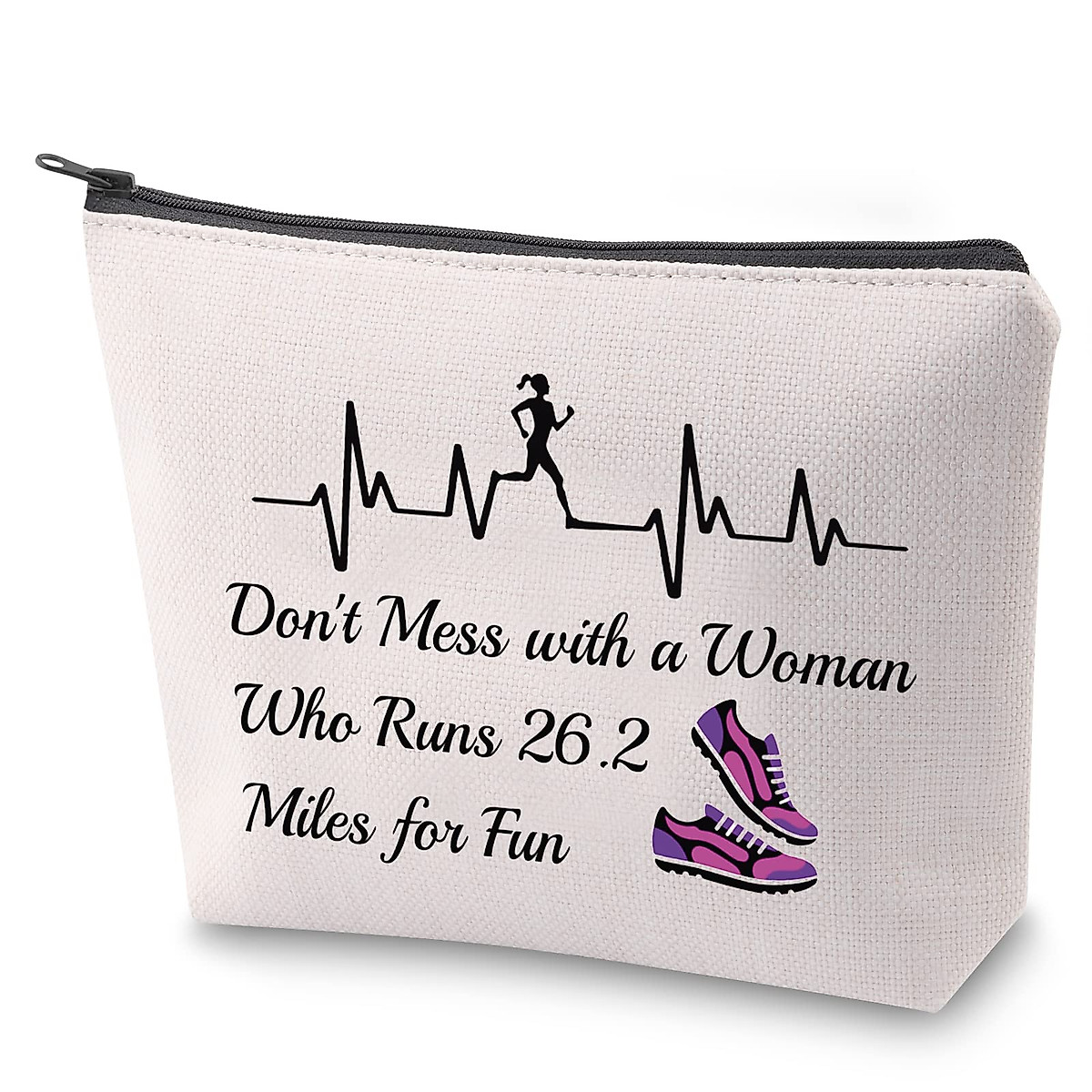ZJXHPO Running Woman Marathon Cosmetic Bag Don't Mess With A Woman Who Runs 26.2 Miles For Fun Makeup Bag With Zipper Runner Gift (26.2 Miles)