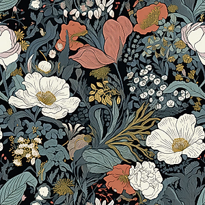 Jeweluck Floral Wallpaper Vintage Peel and Stick Wallpaper Floral Contact Paper 15.7inchx118.1inch Flower Wallpaper Green Leaf Wallpaper Removable Self Adhesive Wallpaper for Bathroom Decorative