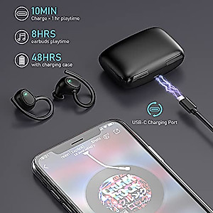 Wireless Earbud, Bluetooth 5.1 Headphones Sport Wireless Bluetooth Earphones in Ear Noise Cancelling Earbud with Mic Deep Bass, Earhooks Ear Buds IP7 Waterproof 48H Headset for Running Gym[2021 New]