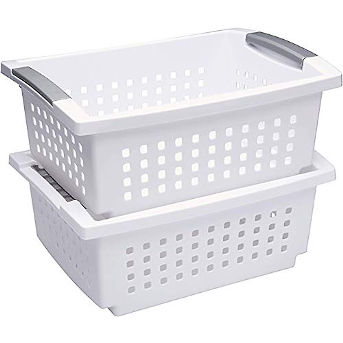 Sterilite 16628006 Medium Stacking Basket, White Basket w/ Titanium Accents, 6-Pack