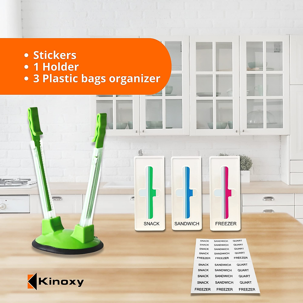 Baggy Rack Holder For Food Prep Bag, Freezer Hands Free Baggy Rack Holder, Snack Sandwich Quart Meal Prep Bag Holder, Bag Storage Box Organizer & Label Stickers Included