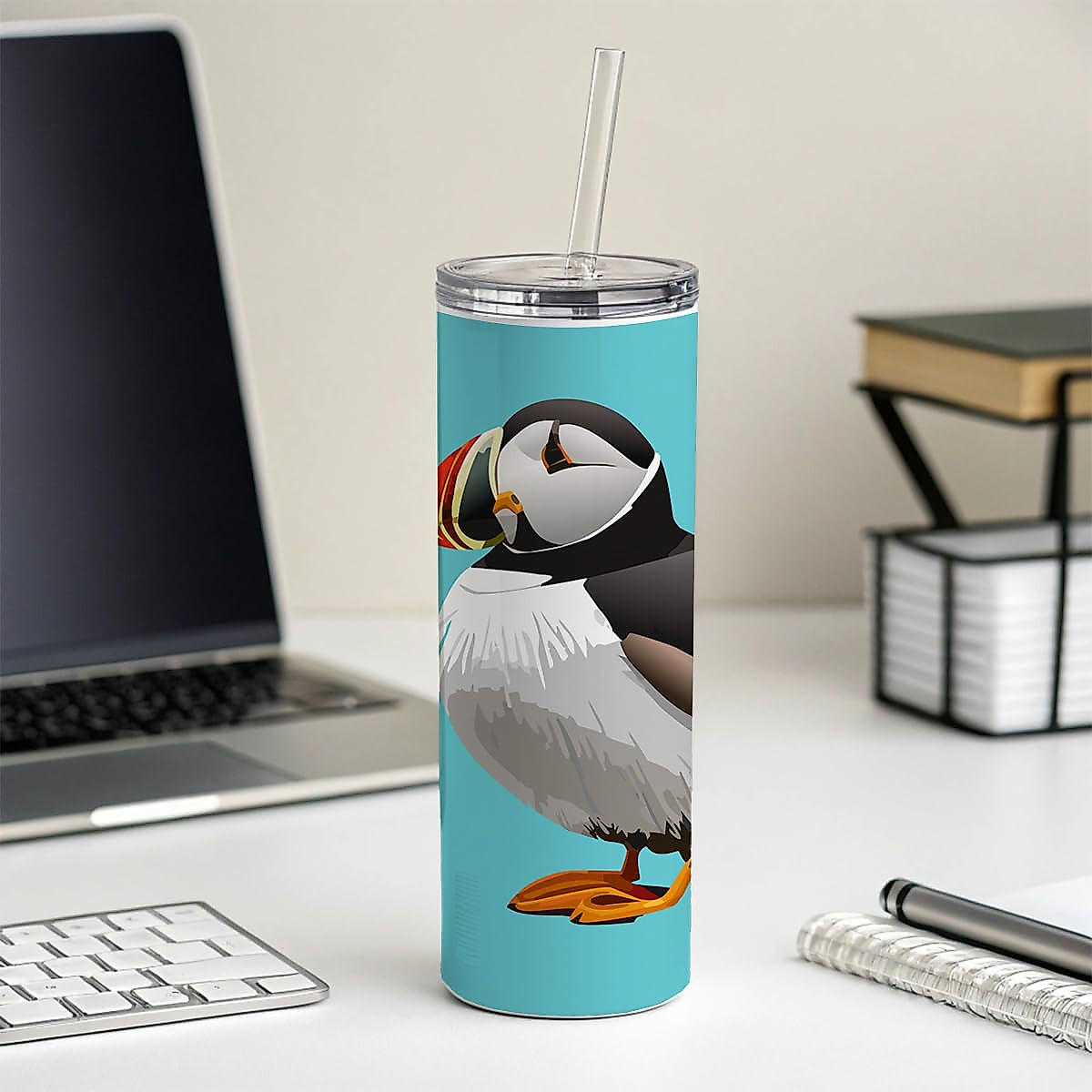 Puffin Seabird Bird Skinny Tumbler 20oz with Straw Insulated Water Bottle Gift